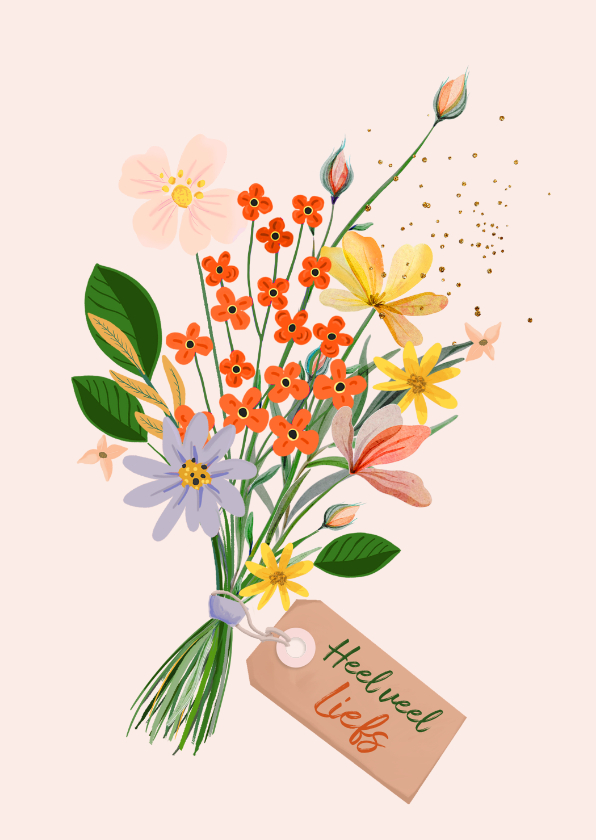 Bloemenkaart getekend boeket kleurrijk | Kaartje2go
