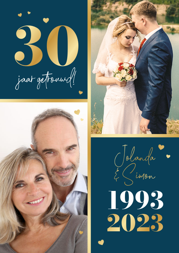 Jubileum 30 jaar goud foto's stijlvol goud | Kaartje2go
