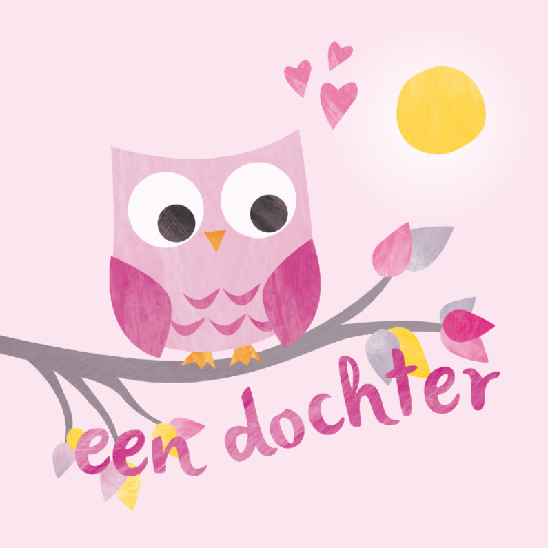 Geboorte dochter - roze uiltje - Felicitatiekaarten - Kaartje2go