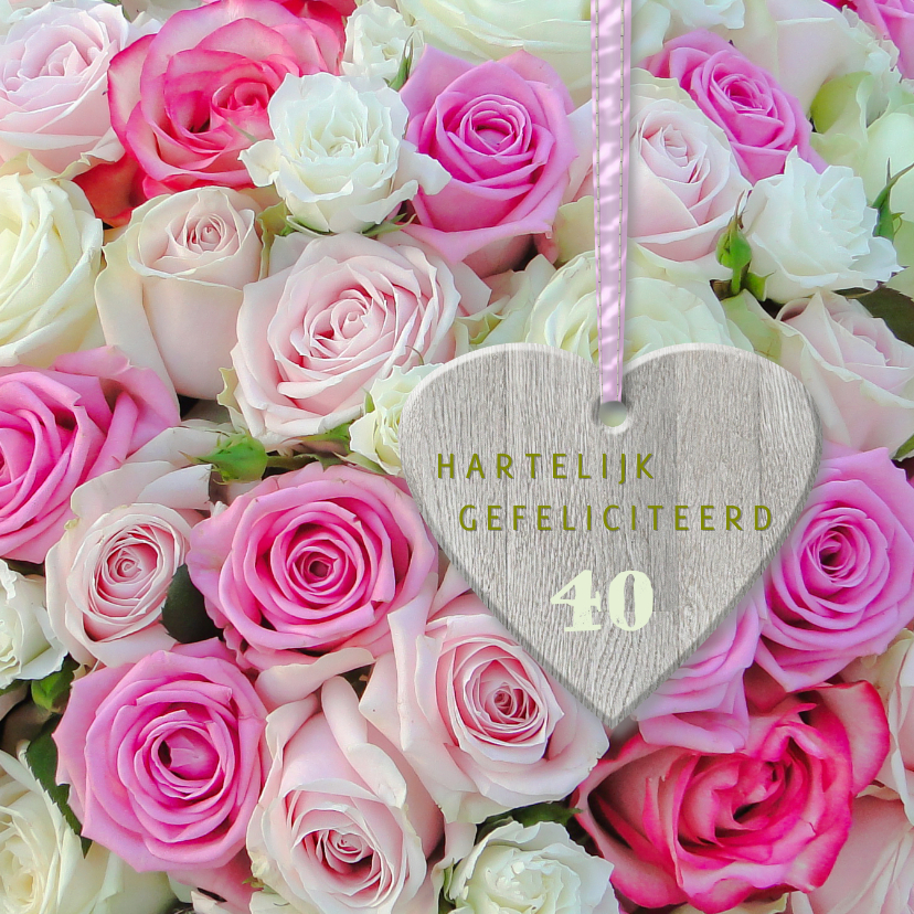 Roze rozen met hart - Verjaardagskaarten - Kaartje2go