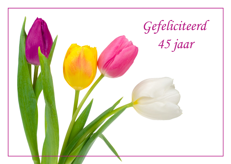 Verjaardagskaart met tulpen 45 jaar - Verjaardagskaarten - Kaartje2go