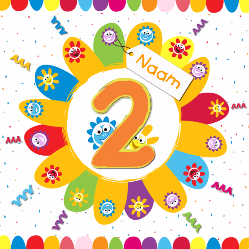 zonnebloemen 2 jaar met eigen naam - Verjaardagskaarten - Kaartje2go