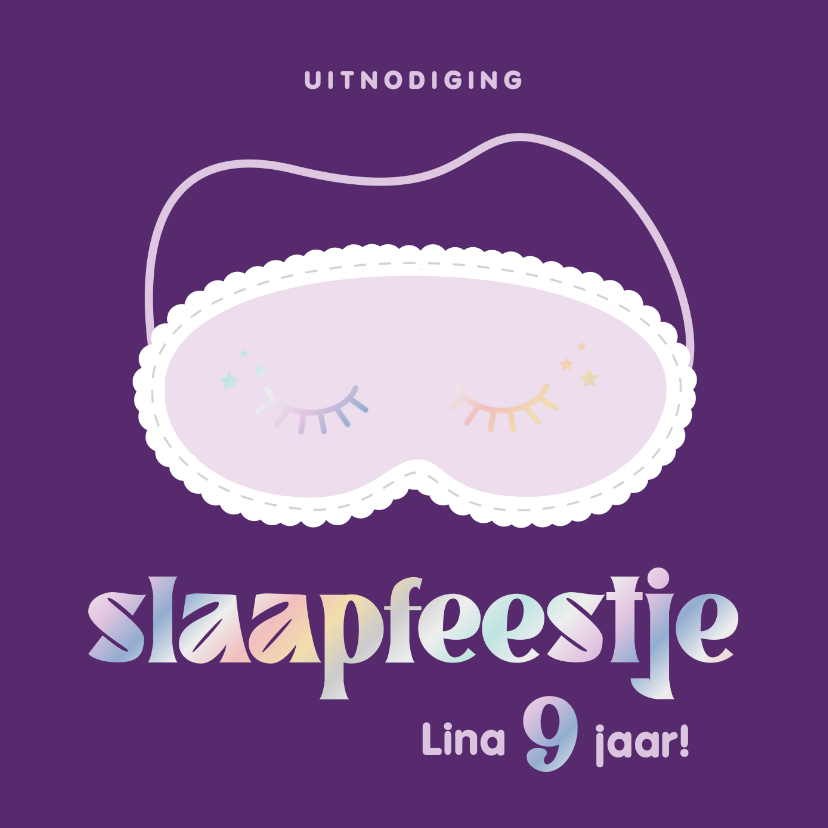 Uitnodiging kinderfeestje slaapmasker | Kaartje2go