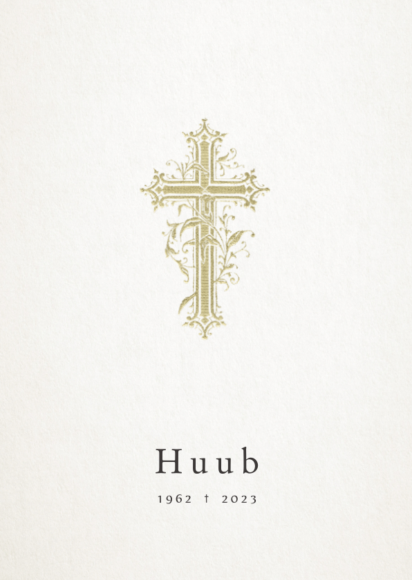 Christelijke rouwkaart met gouden kruis | Kaartje2go