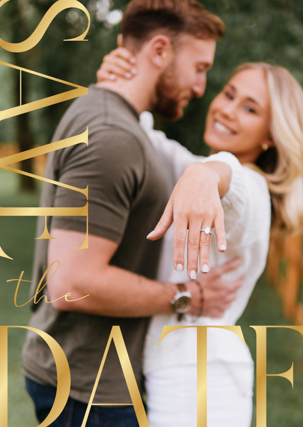 Save the date fotokaart goud stijlvol hartjes | Kaartje2go